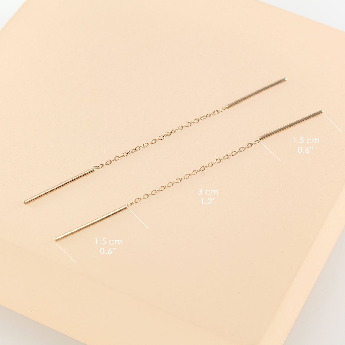 14K Solid Gold Tiny Threader Earrings 14K Short Threader - Etsy