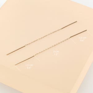 14K Solid Gold Tiny Threader Earrings, 14K Short Threader Earrings, 14K ...