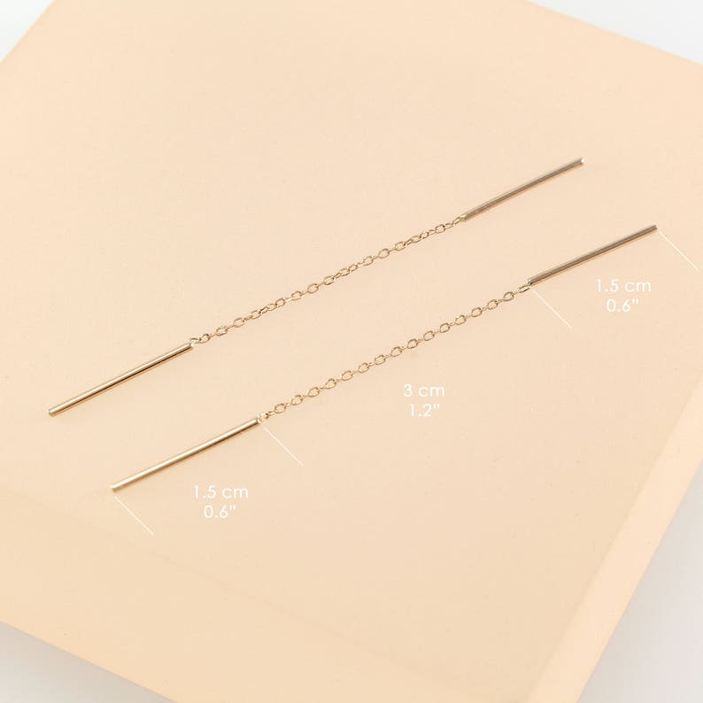 14K Solid Gold Tiny Threader Earrings 14K Short Threader | Etsy