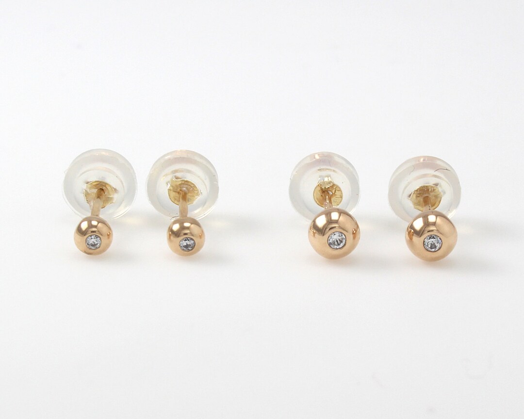 14K Gold Ball Earrings 3mm, 14K Solid Gold Ball Earrings, 14K Dot ...