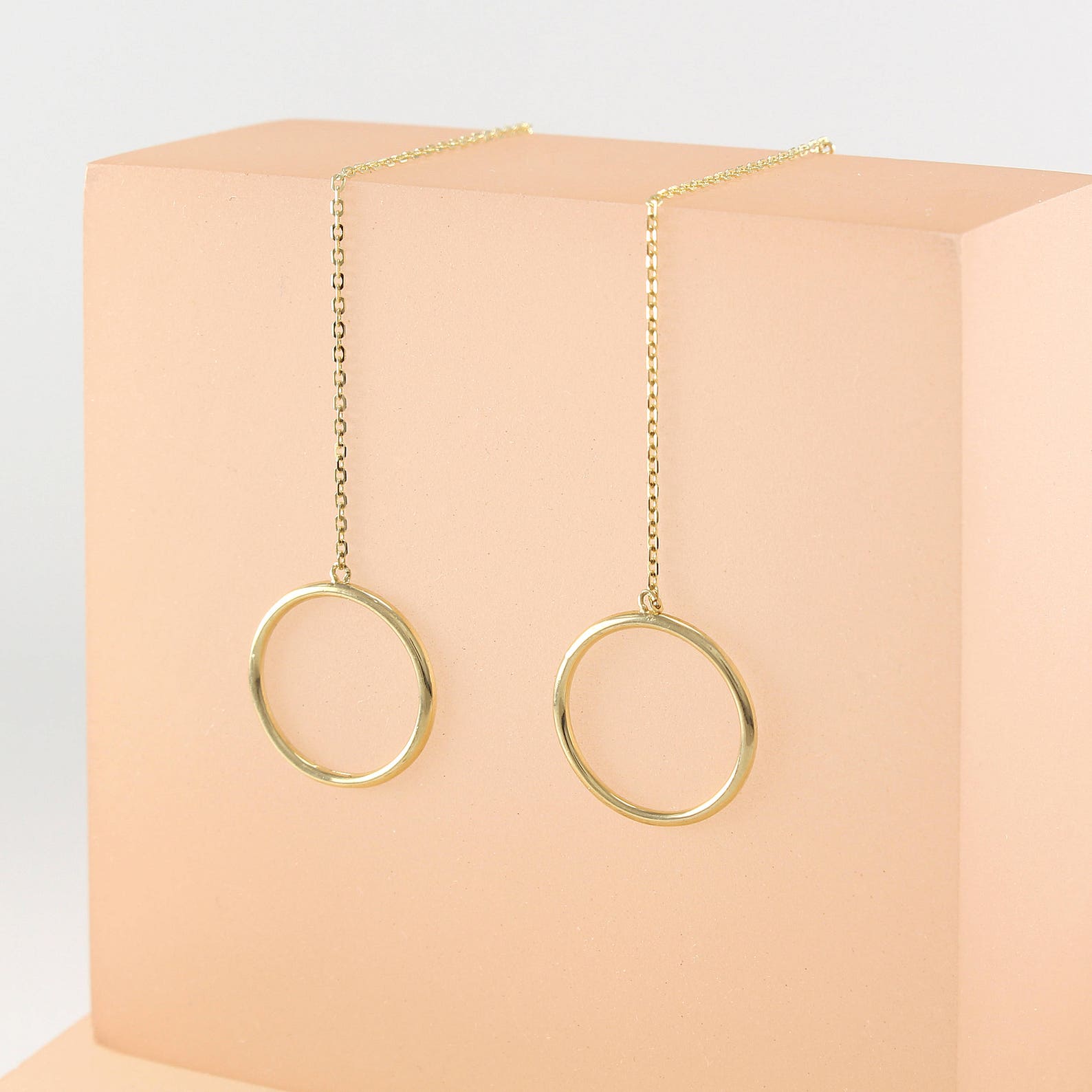 14K Solid Gold Threader Earrings 14K Long Threader Earrings | Etsy