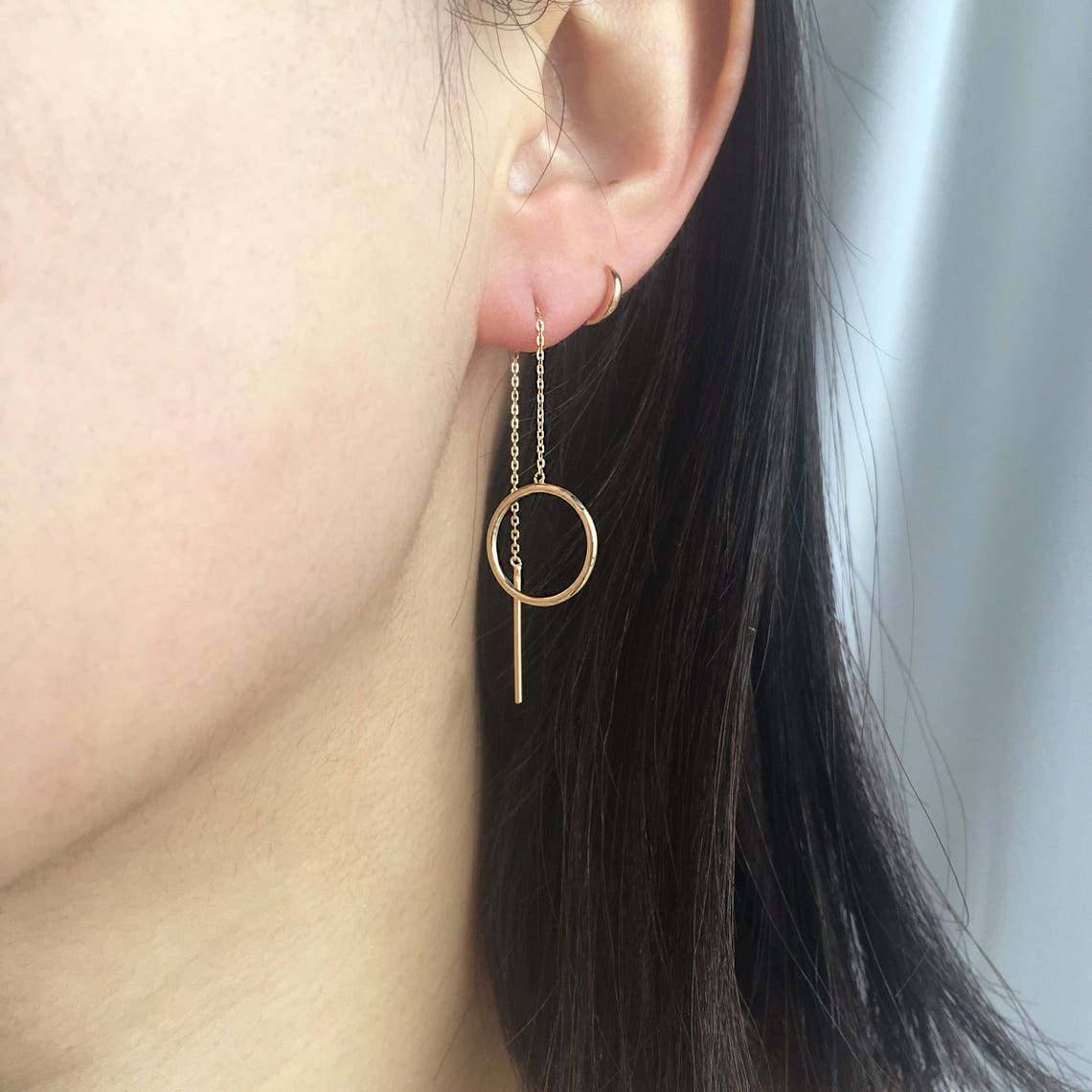 14K Solid Gold Threader Earrings 14K Long Threader Earrings | Etsy