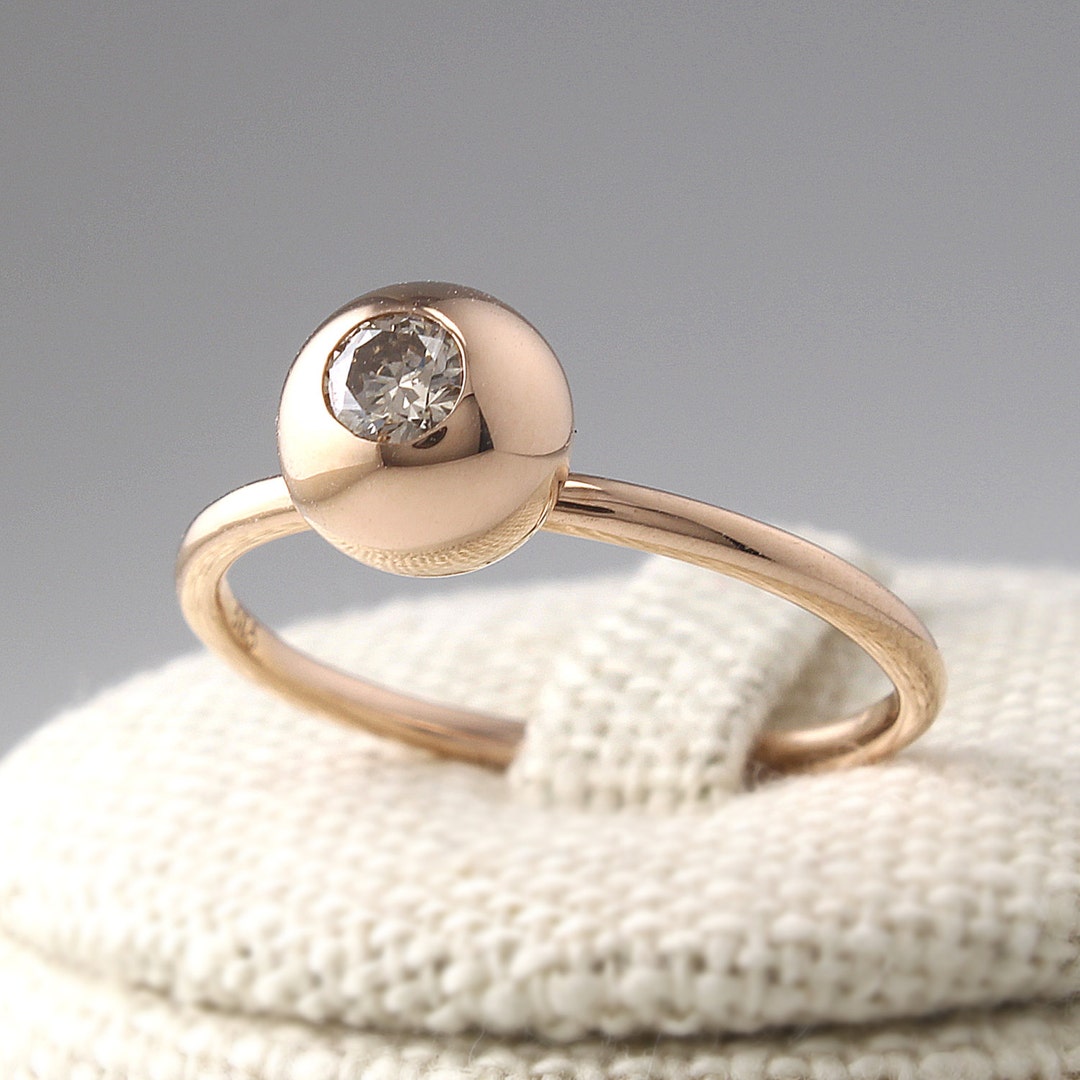Champagne Diamond Ring, Cognac Diamond Ring, Rose Gold Ring, Simple ...