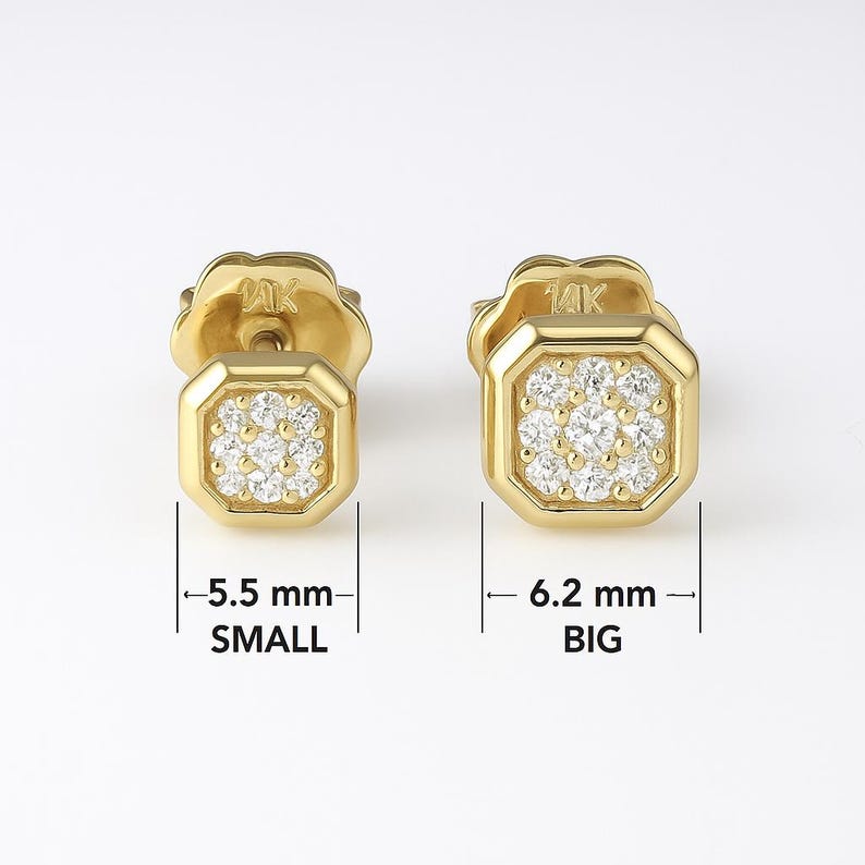 14k Gold Lab Grown Diamond Octagon Stud Earrings: Minimalist Geometric ...