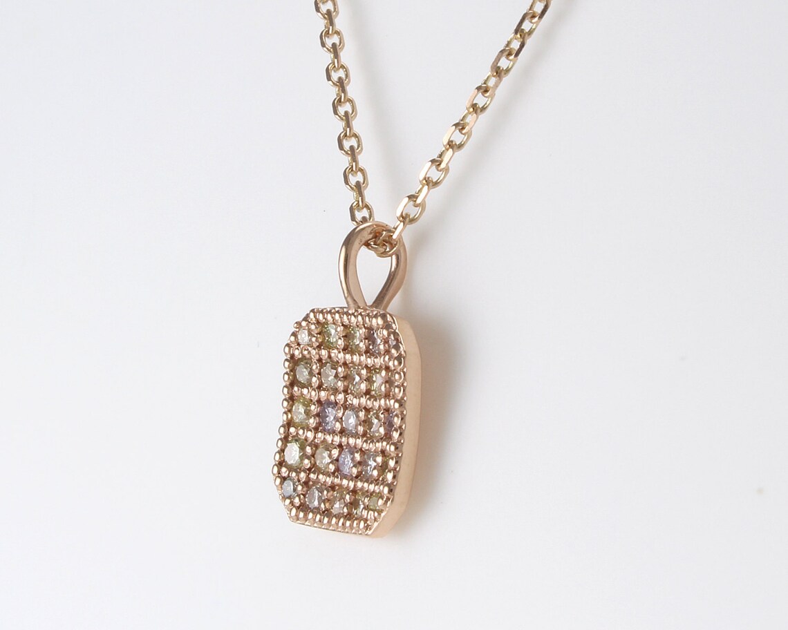 Square Diamond Necklace 14K Solid Gold Geometric Diamond - Etsy