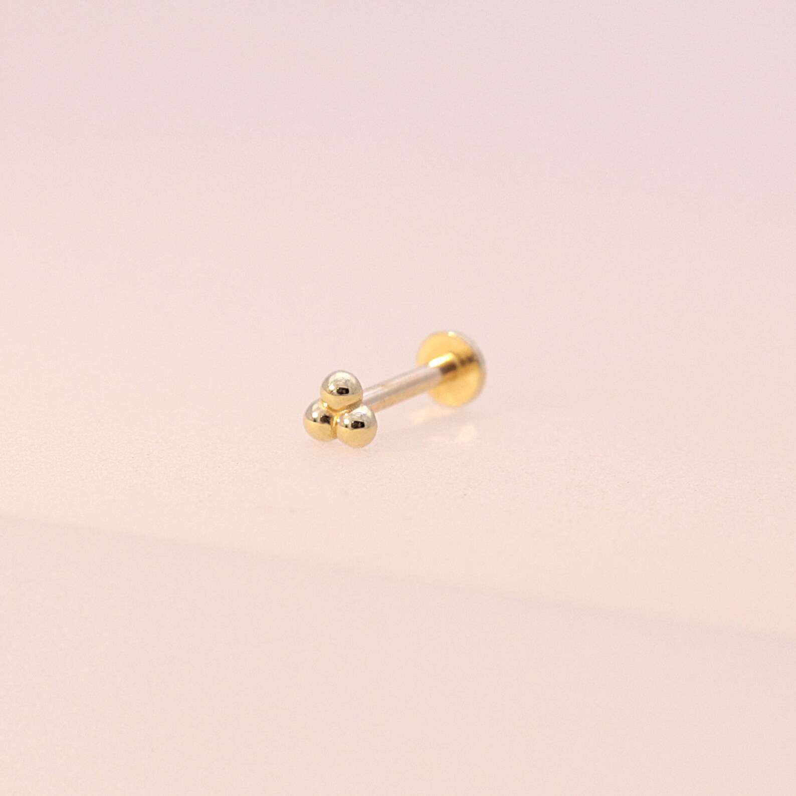 14K Solid Gold Tiny Ball Stud Labret, Internal Threaded, Tragus ...