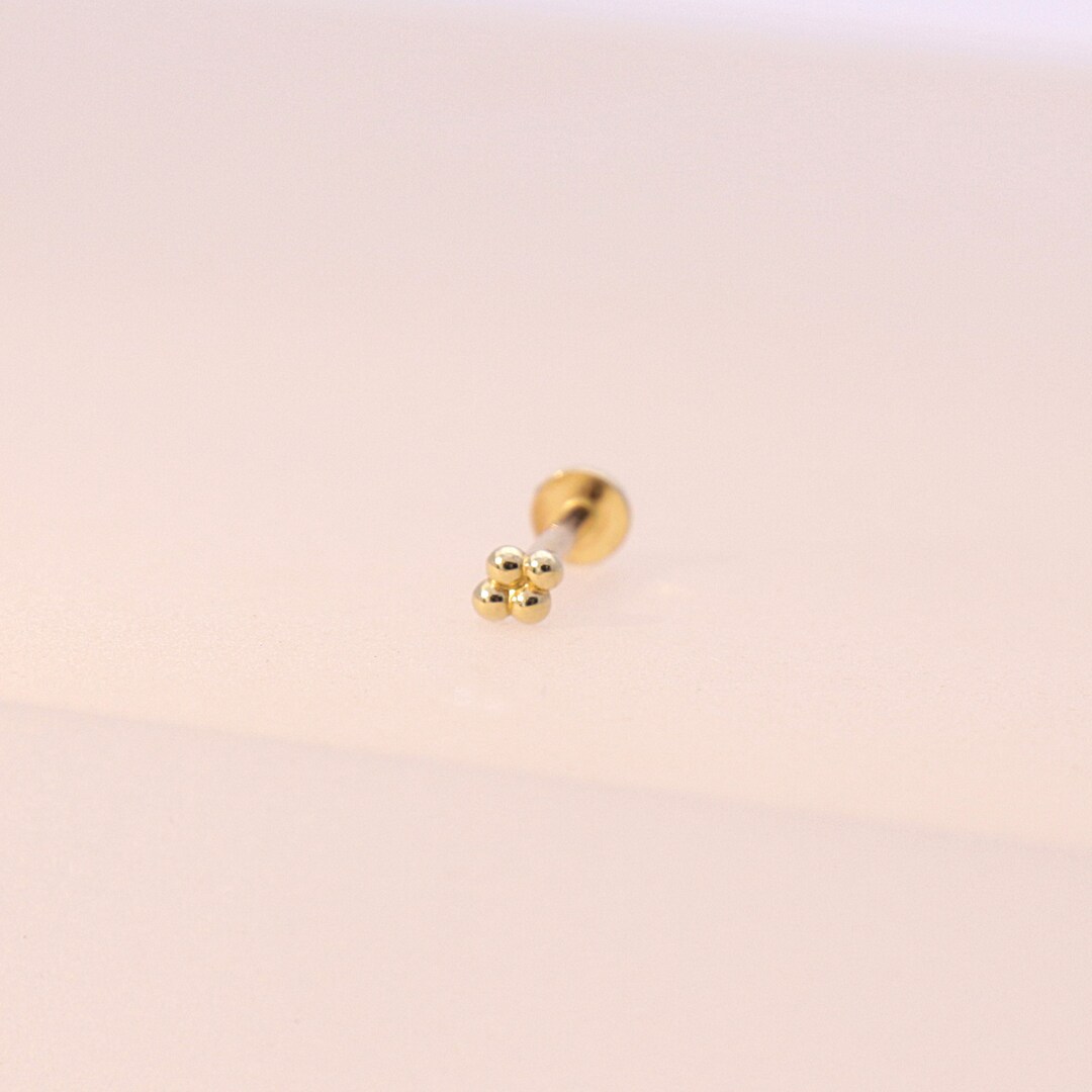 14K Solid Gold Tiny Ball Stud Labret, Internal Threaded, Tragus ...