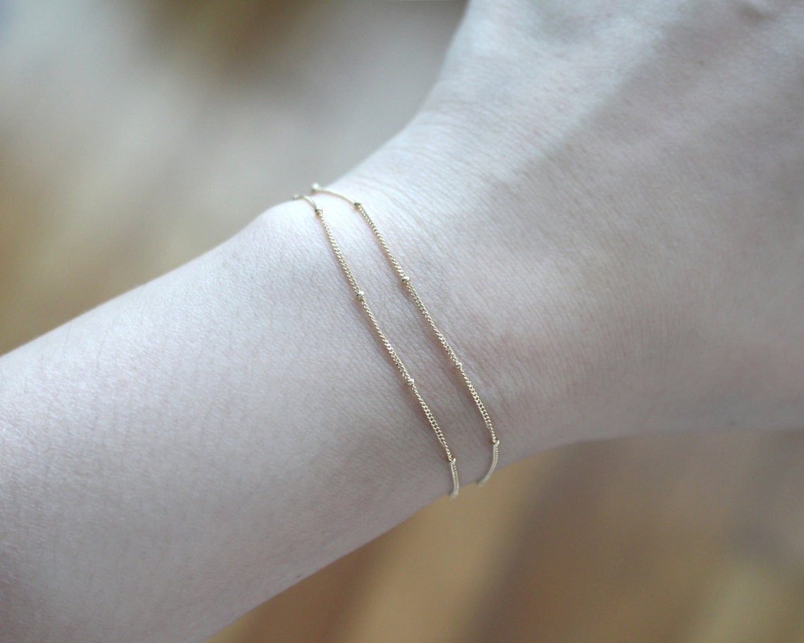 14K Solid Gold Delicate Bracelet Dainty Chain Bracelet Thin - Etsy