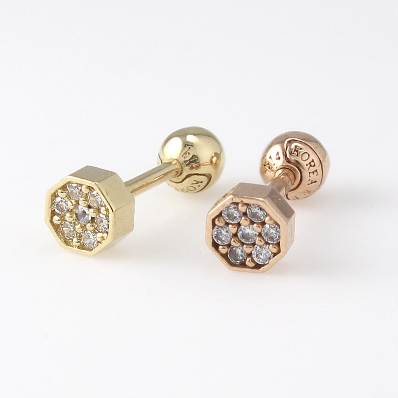 Octagon Stud 14K Gold, Cartilage, Tragus, Helix, Conch, Lobe, Piercing ...