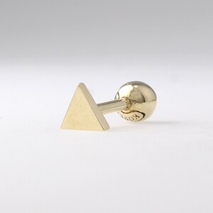14K Solid Gold Triangle Stud, Cartilage, Tragus, Helix, Conch, Lobe, Piercing Earring ...