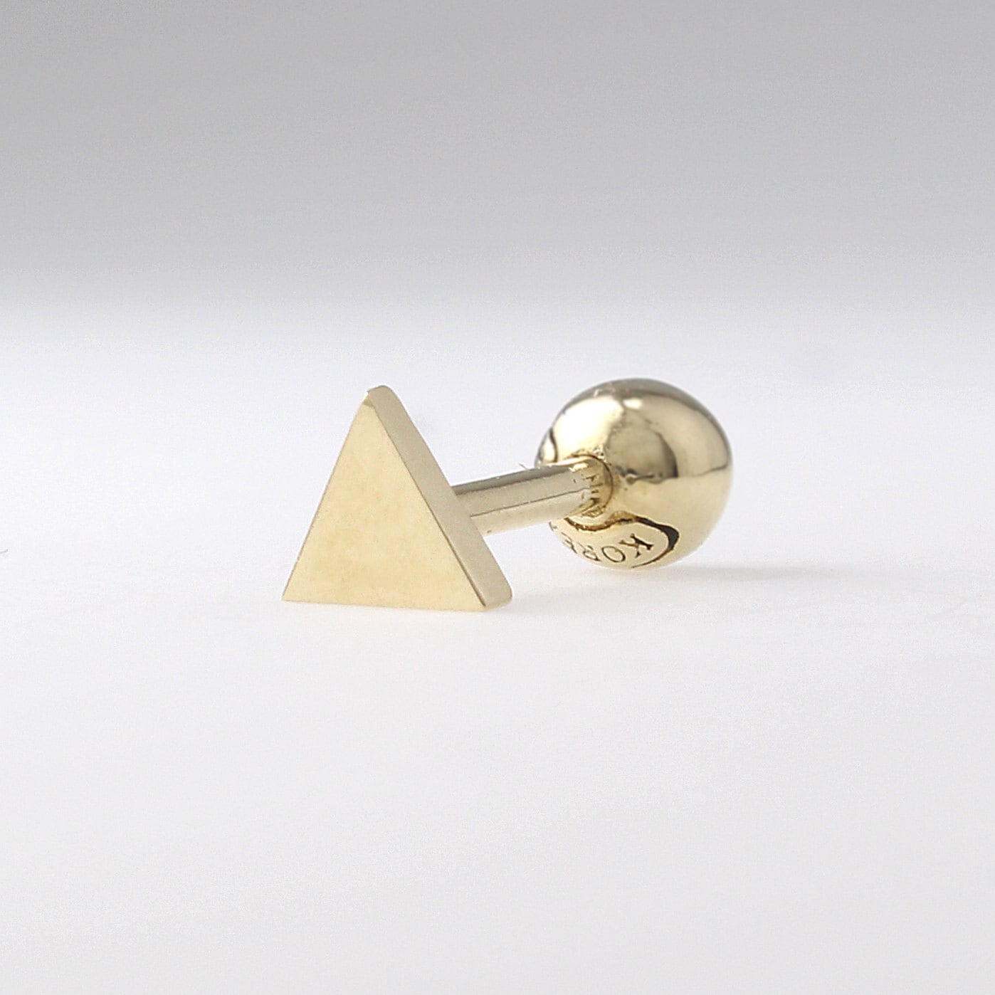 14K Solid Gold Triangle Stud, Cartilage, Tragus, Helix, Conch, Lobe ...