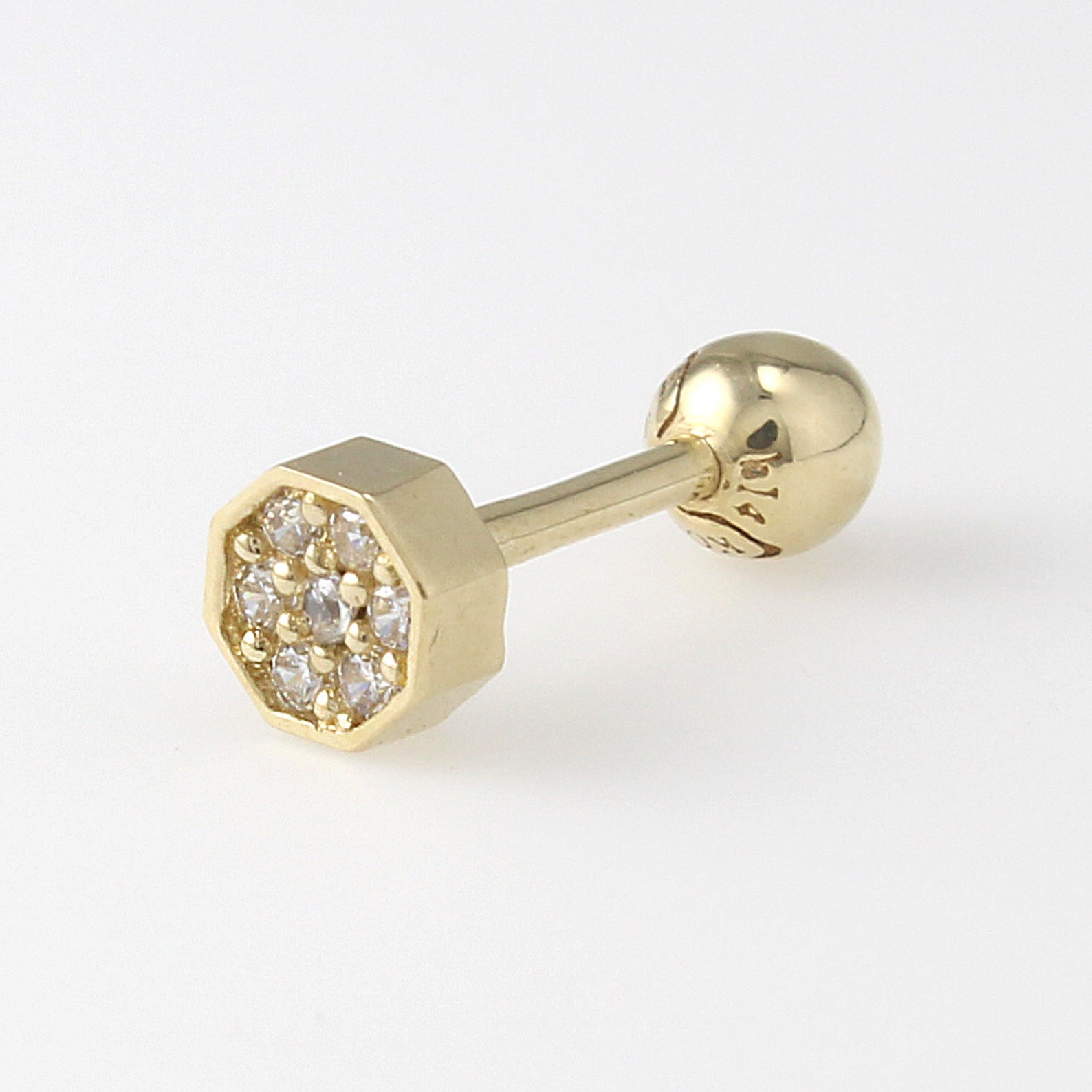 Octagon Stud 14K Gold, Cartilage, Tragus, Helix, Conch, Lobe, Piercing ...