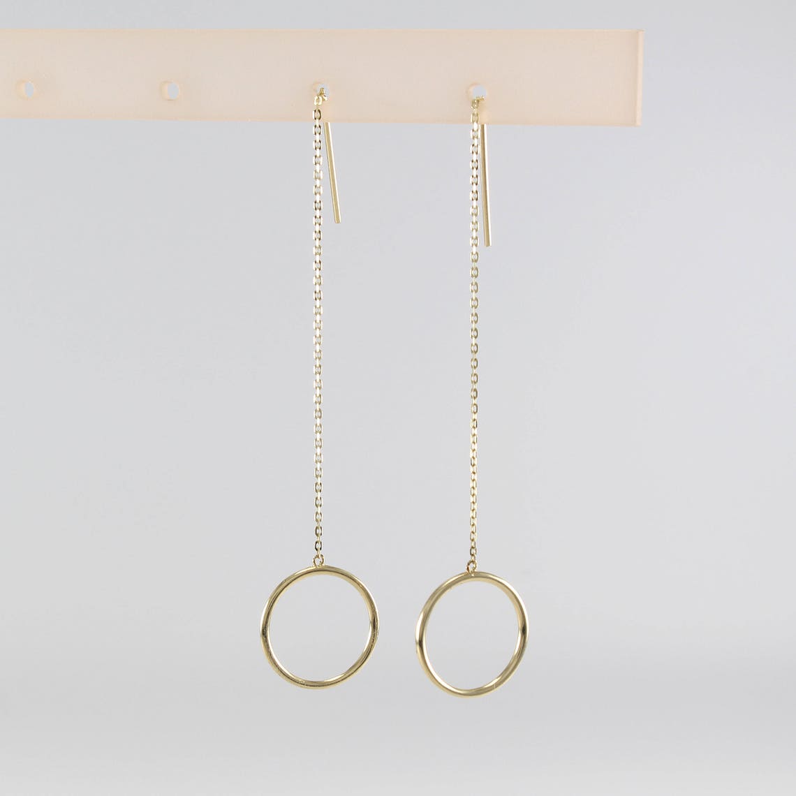 14K Solid Gold Threader Earrings 14K Long Threader Earrings | Etsy