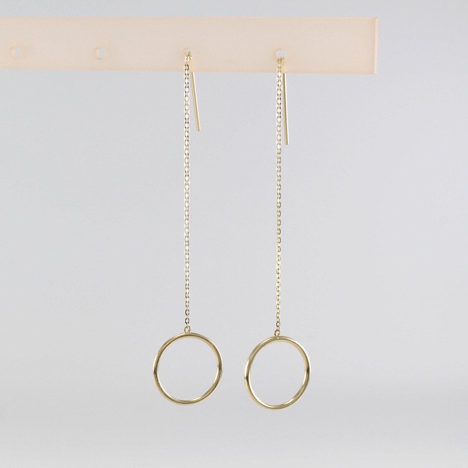 14K Solid Gold Threader Earrings 14K Long Threader Earrings - Etsy