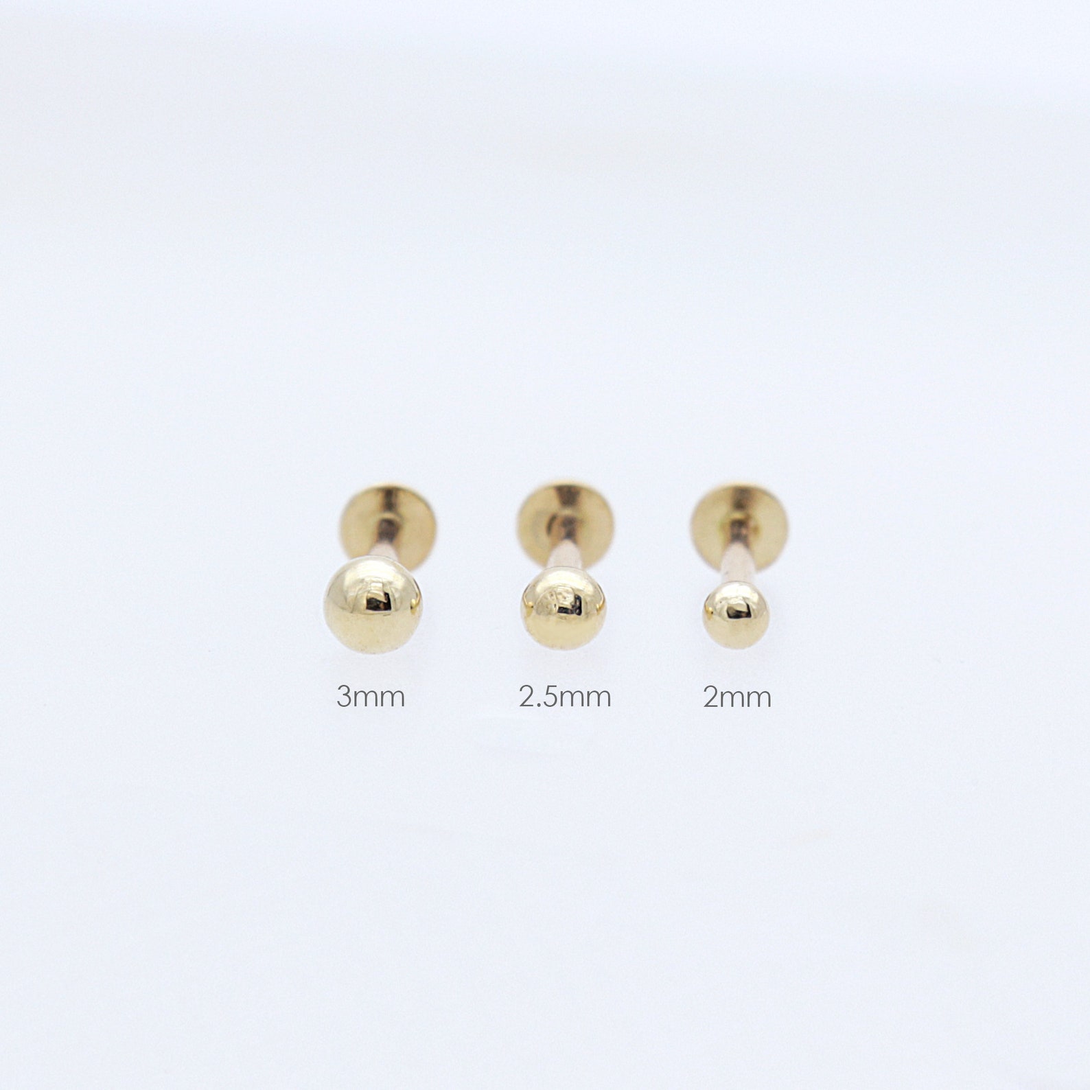 14K Solid Gold 3mm Ball Stud Labret Internal Threaded - Etsy