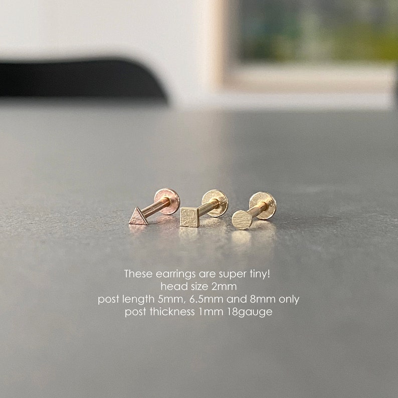 14K Solid Gold Tiny Triangle Circle Square Stud Labret - Etsy