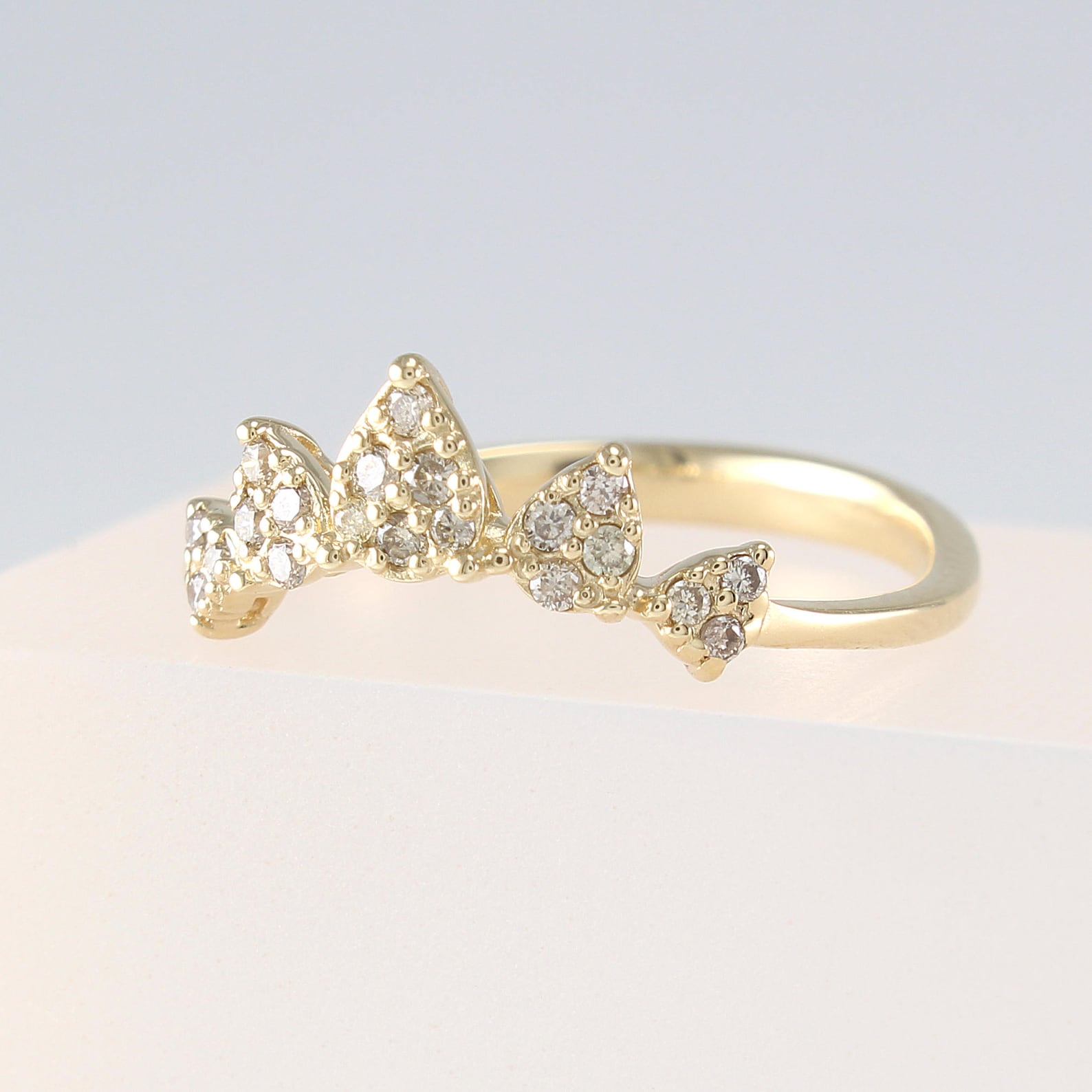 Diamond Curved Ring, Diamond Cluster Ring, Curved Diamond Wedding Ring ...