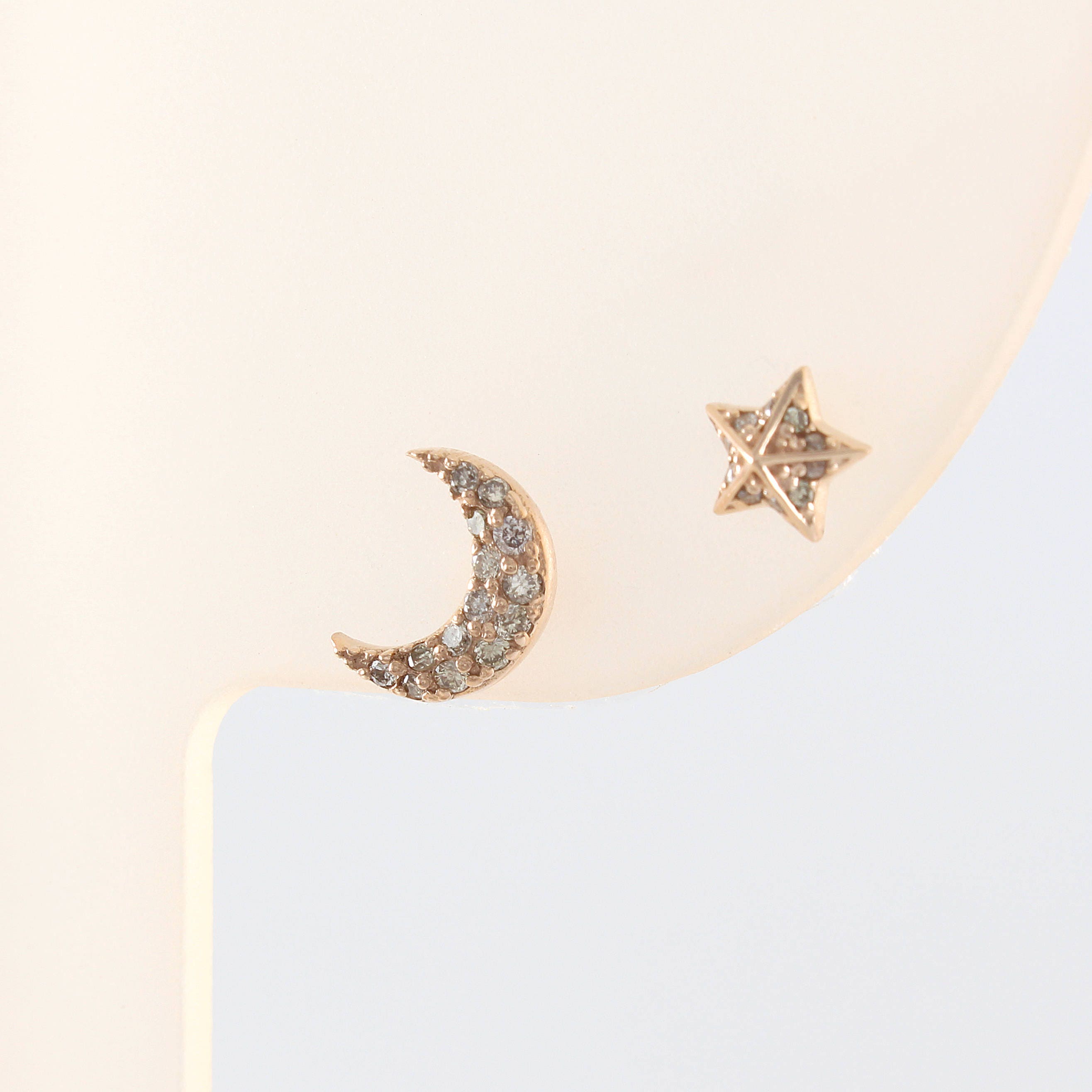 Crescent Moon Earring 14K Gold Gold Moon Stud Diamond | Etsy