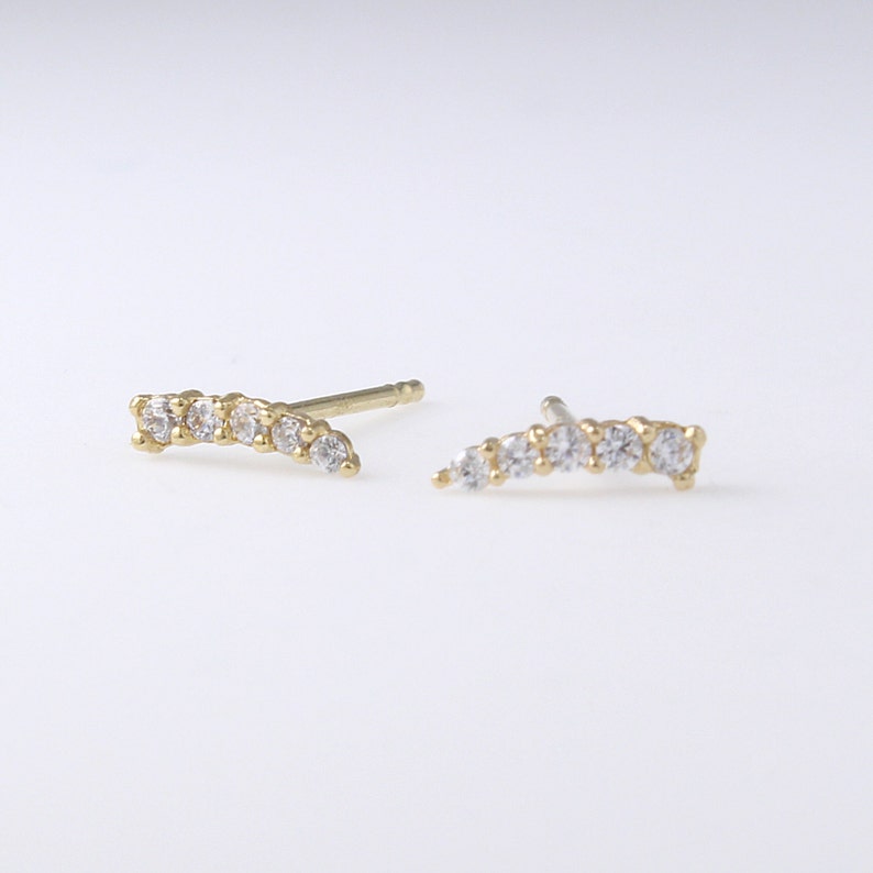 14K Solid Gold Bar Stud Earrings 14K Gold Bar Studs Simple - Etsy
