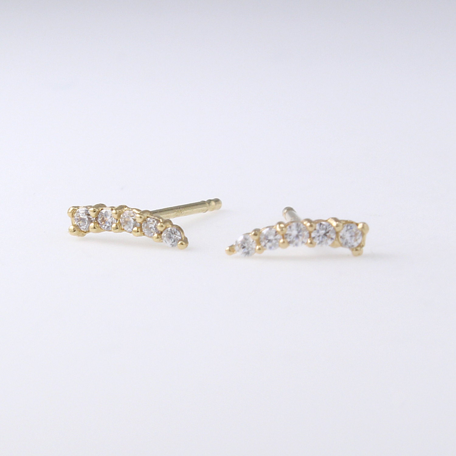 14K Solid Gold Bar Stud Earrings 14K Gold Bar Studs Simple - Etsy