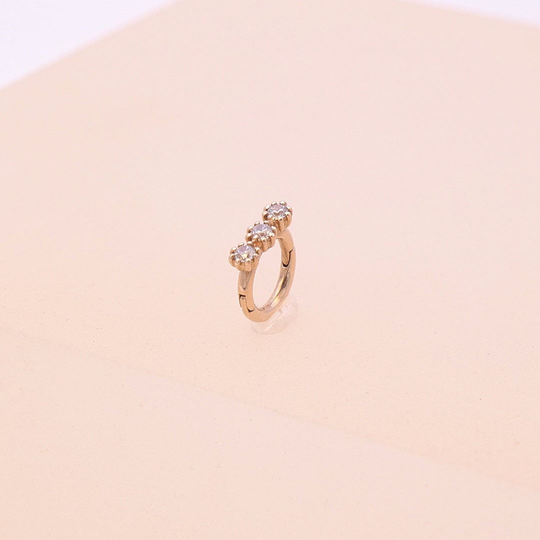 14K Solid Gold Hinged CZ Clicker Hoop/ Cartilage Hoop/ 7mm Clicker ...