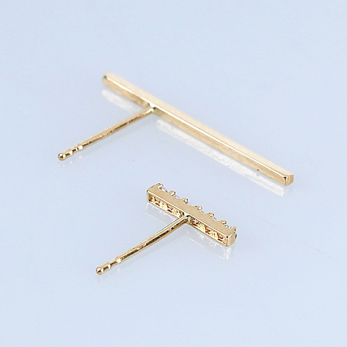 14K Solid Gold Bar Earrings, 14K Gold Bar Studs Earrings, 14K Bar Studs ...