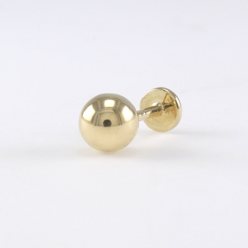 14K Solid Gold 5mm Ball Stud Labret Tragus, Cartilage, Helix, Conch ...