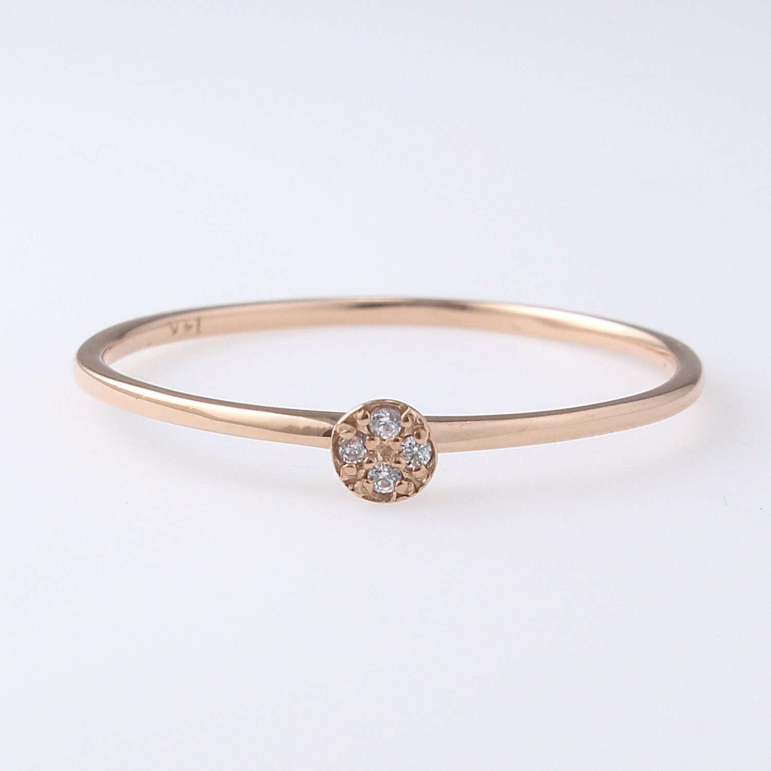 14K Gold Thin Diamond Band Engagement Ring Simple Diamond | Etsy