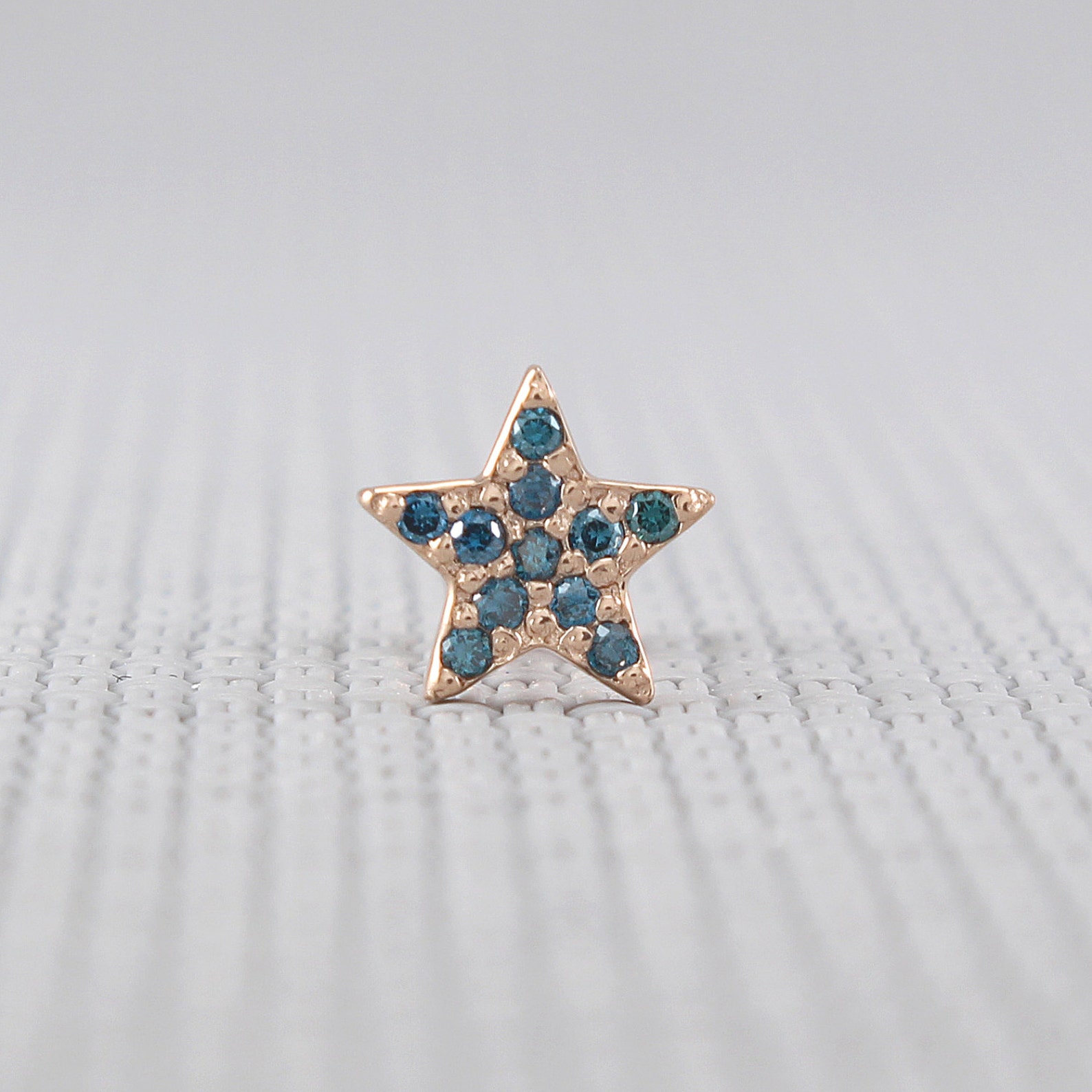 Blue Diamond Star Stud Earring 14K Gold Cartilage Tragus - Etsy