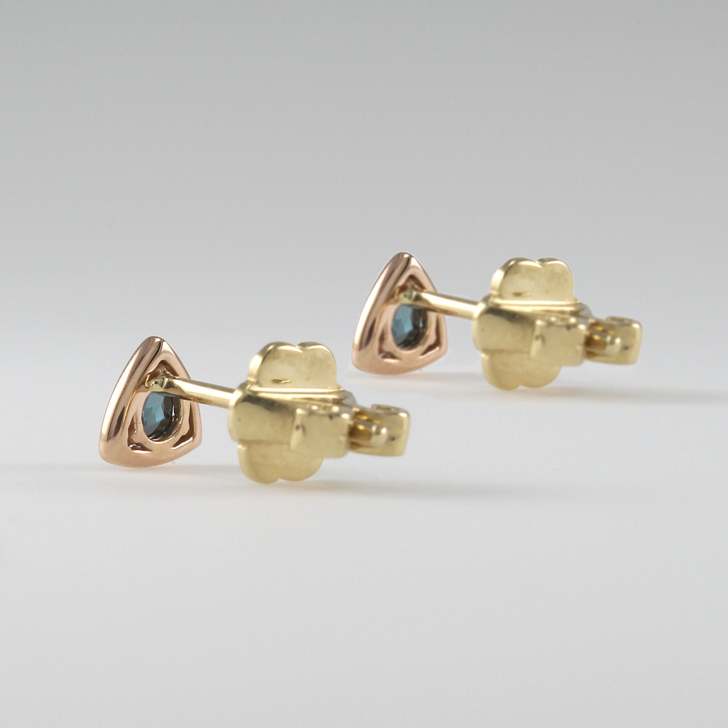 Blue Diamond Triangle Stud Earrings Gold Stud Earrings | Etsy