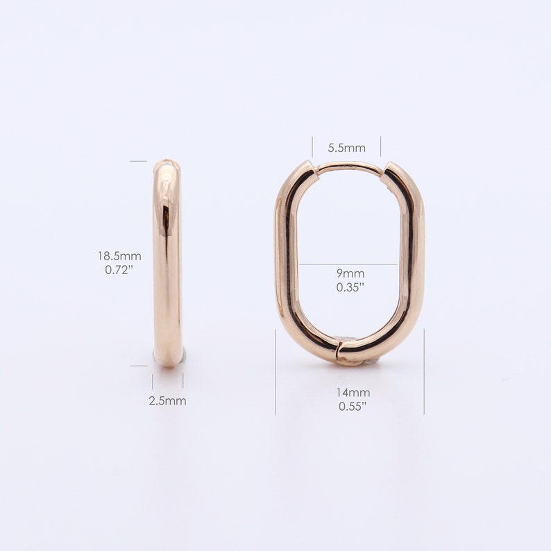 14K Solid Gold Oval Huggie Hinged Hoop Earring Huggie Hoop | Etsy