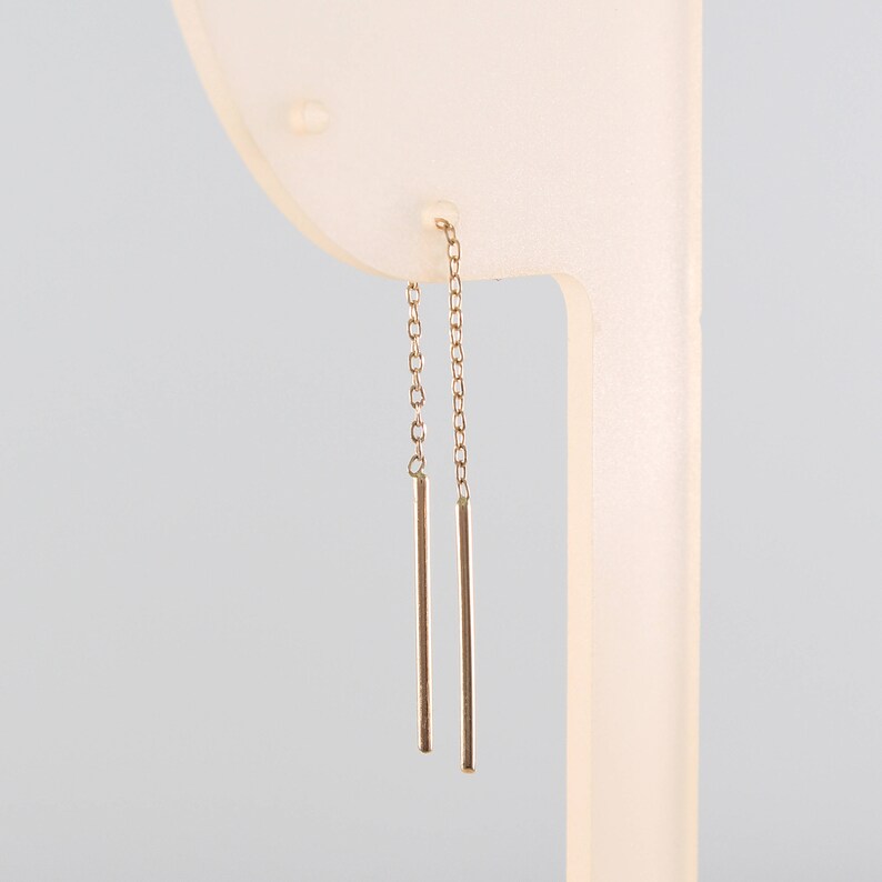 14K Solid Gold Tiny Threader Earrings 14K Short Threader | Etsy