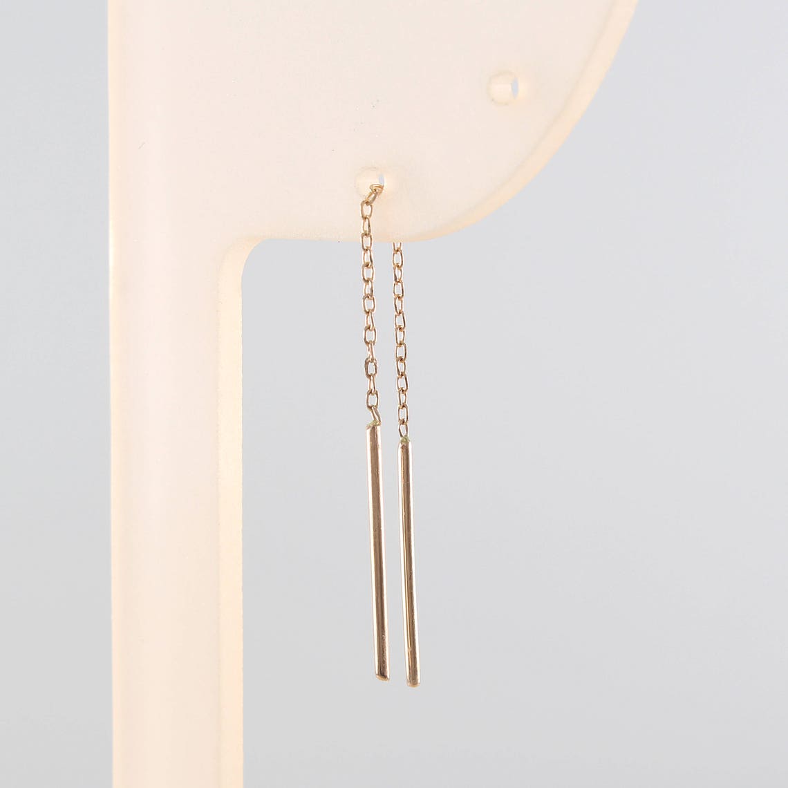 14K Solid Gold Tiny Threader Earrings 14K Short Threader | Etsy