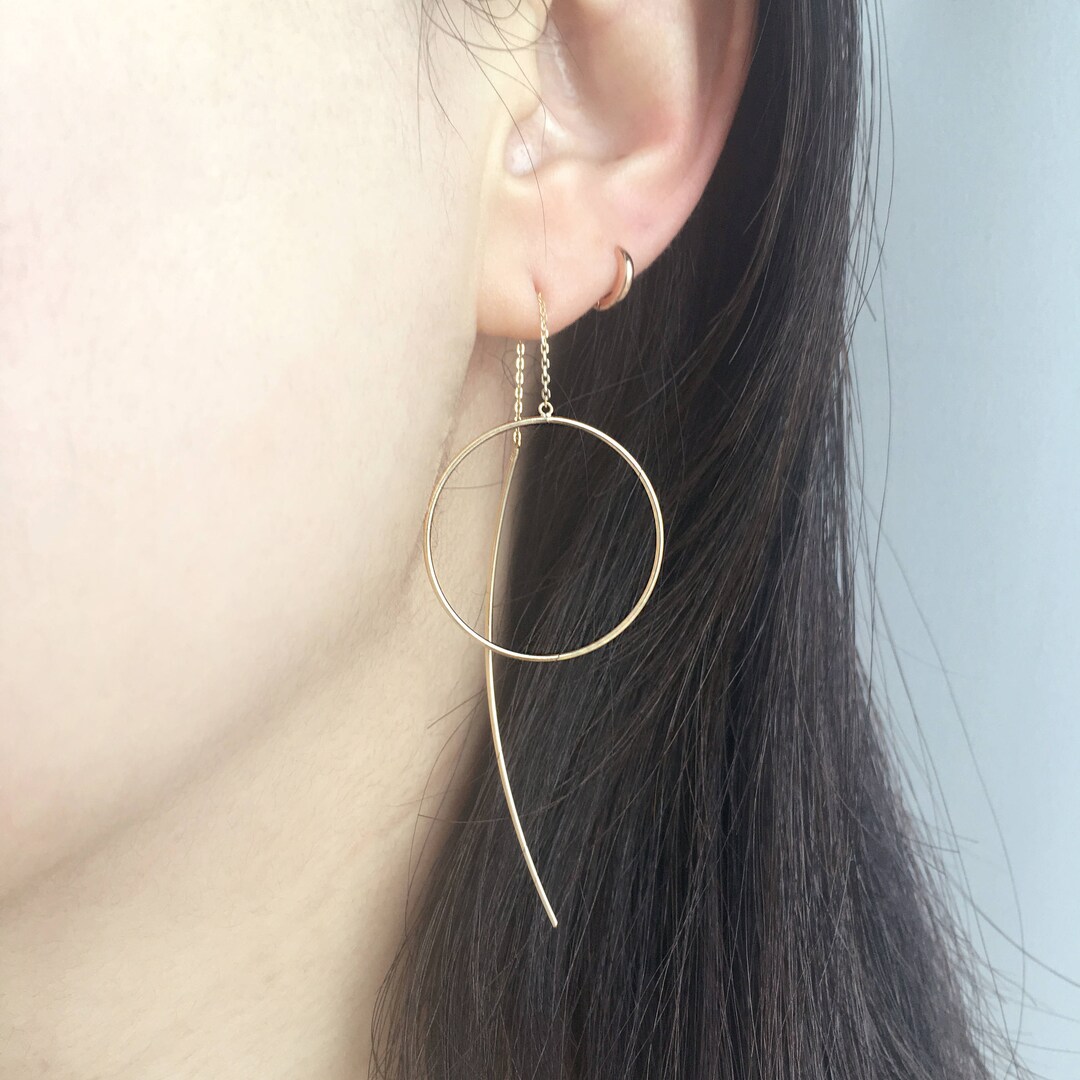 14K Solid Gold Threader Earrings, 14K Long Threader Earrings, 14K Ear ...