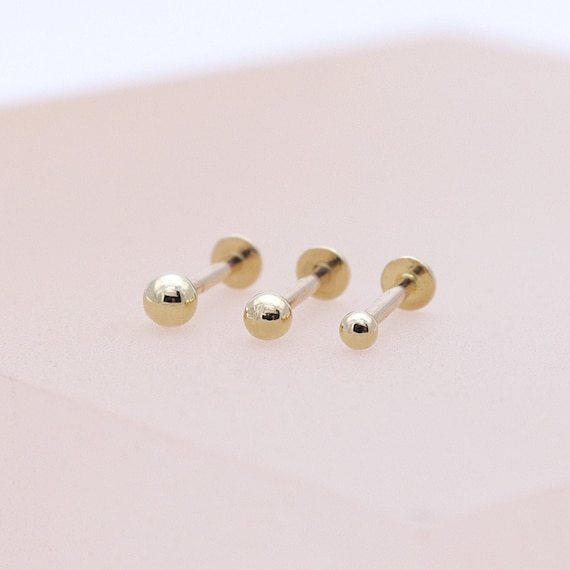 14K Solid Gold 3mm Ball Stud Labret Internal Threaded - Etsy