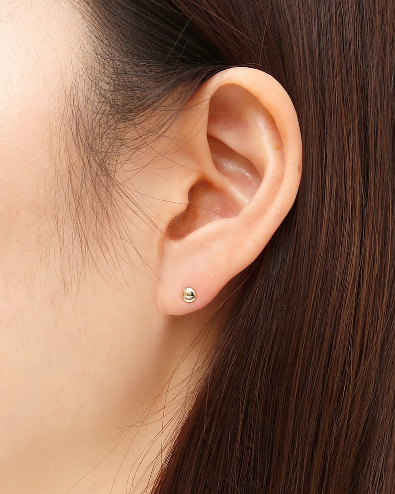 14K Solid Gold Tiny Dot Stud Earrings 14K Tiny Circle Studs - Etsy