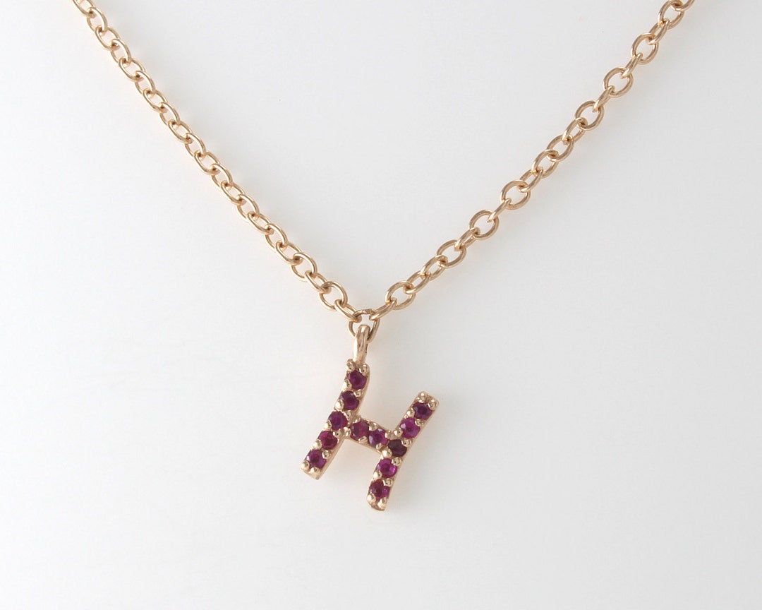 Name Initial Ruby Necklace 14K Solid Gold, Ruby Initial Necklace ...