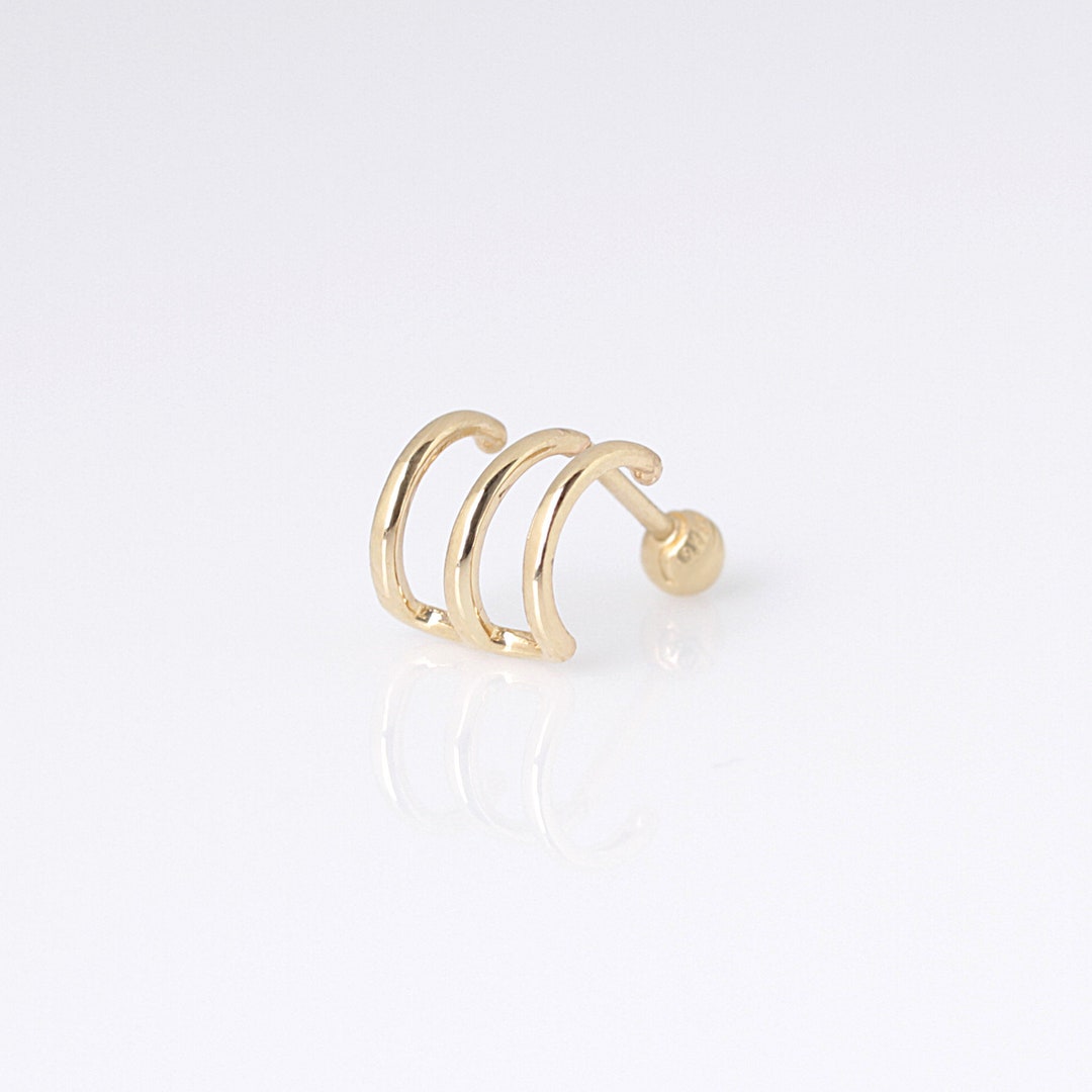 14K Gold Triple Wire Ear Cuff Earring, 14K Gold Ear Cuff Earring, Conch ...