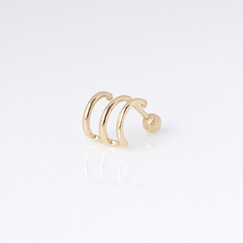 14K Gold Triple Wire Ear Cuff Earring 14K Gold Ear Cuff - Etsy