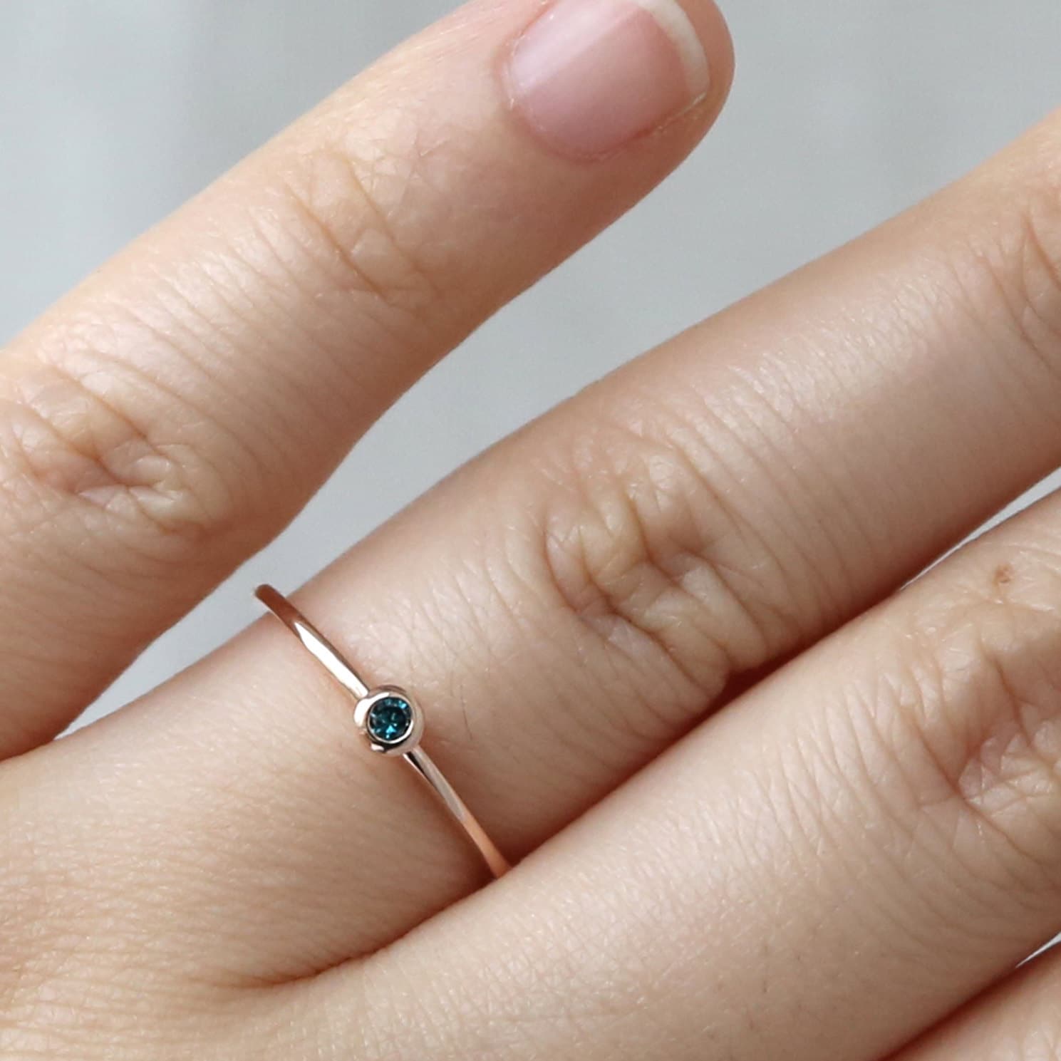 Blue Diamond Ring Thin Diamond Band Engagement Ring Simple - Etsy