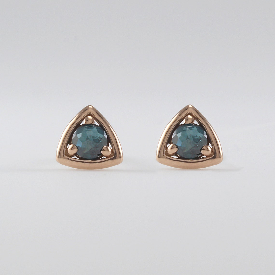 Blue Diamond Triangle Stud Earrings Gold Stud Earrings | Etsy