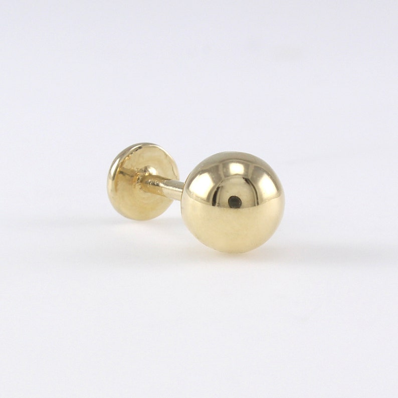 14K Solid Gold 5mm Ball Stud Labret Tragus, Cartilage, Helix, Conch ...