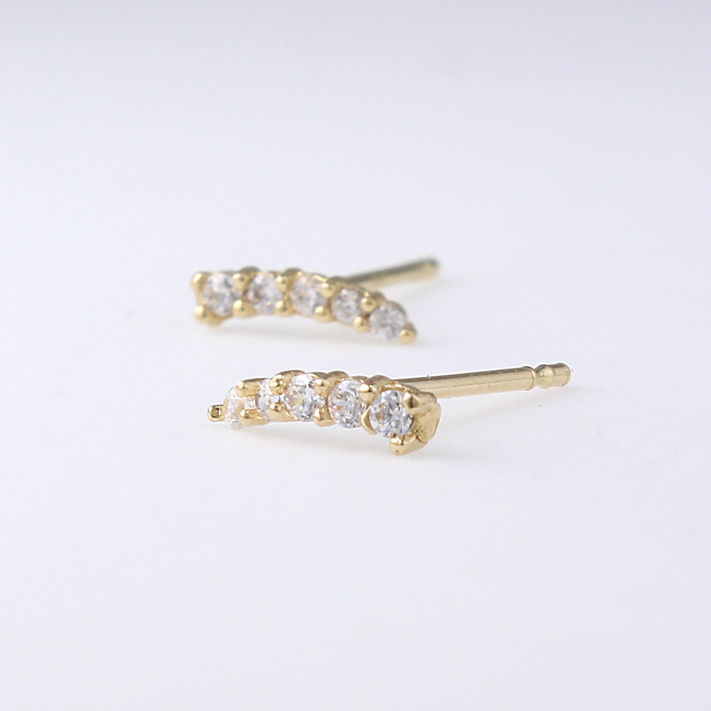 14K Solid Gold Bar Stud Earrings 14K Gold Bar Studs Simple | Etsy