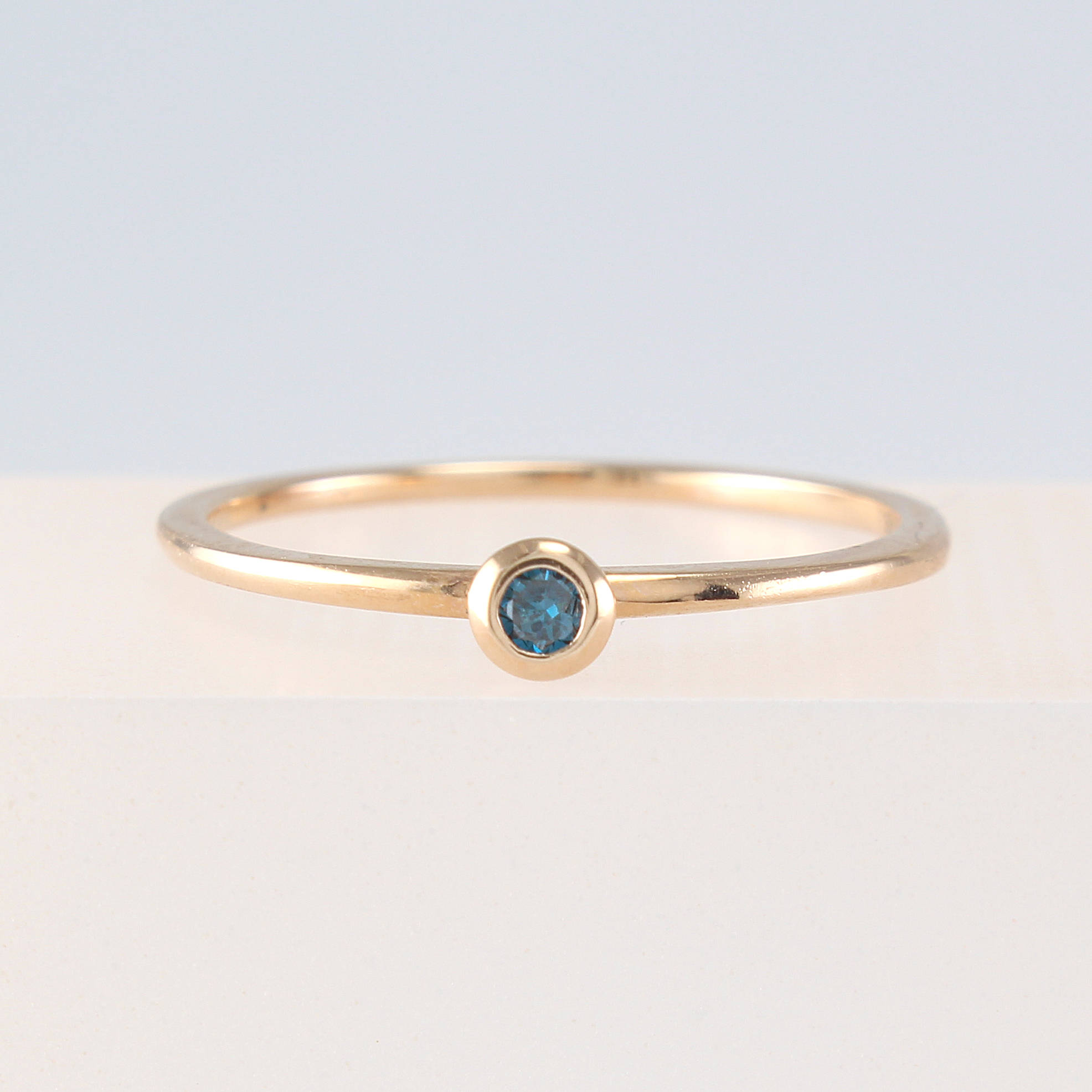 Blue Diamond Ring Thin Diamond Band Engagement Ring Simple | Etsy