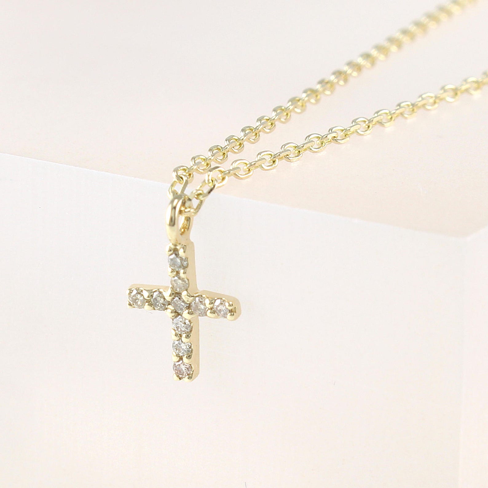 Diamond Cross Necklace Tiny Cross Diamond Necklace Gold | Etsy