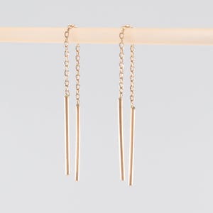 14K Solid Gold Tiny Threader Earrings, 14K Short Threader Earrings, 14K ...