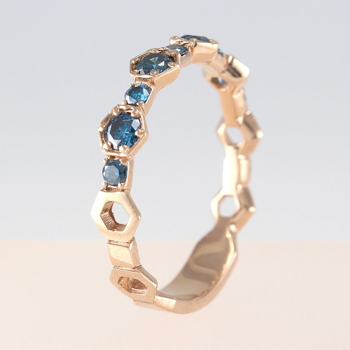 Blue Diamond Ring Diamond Eternity Band 14K Solid Gold - Etsy