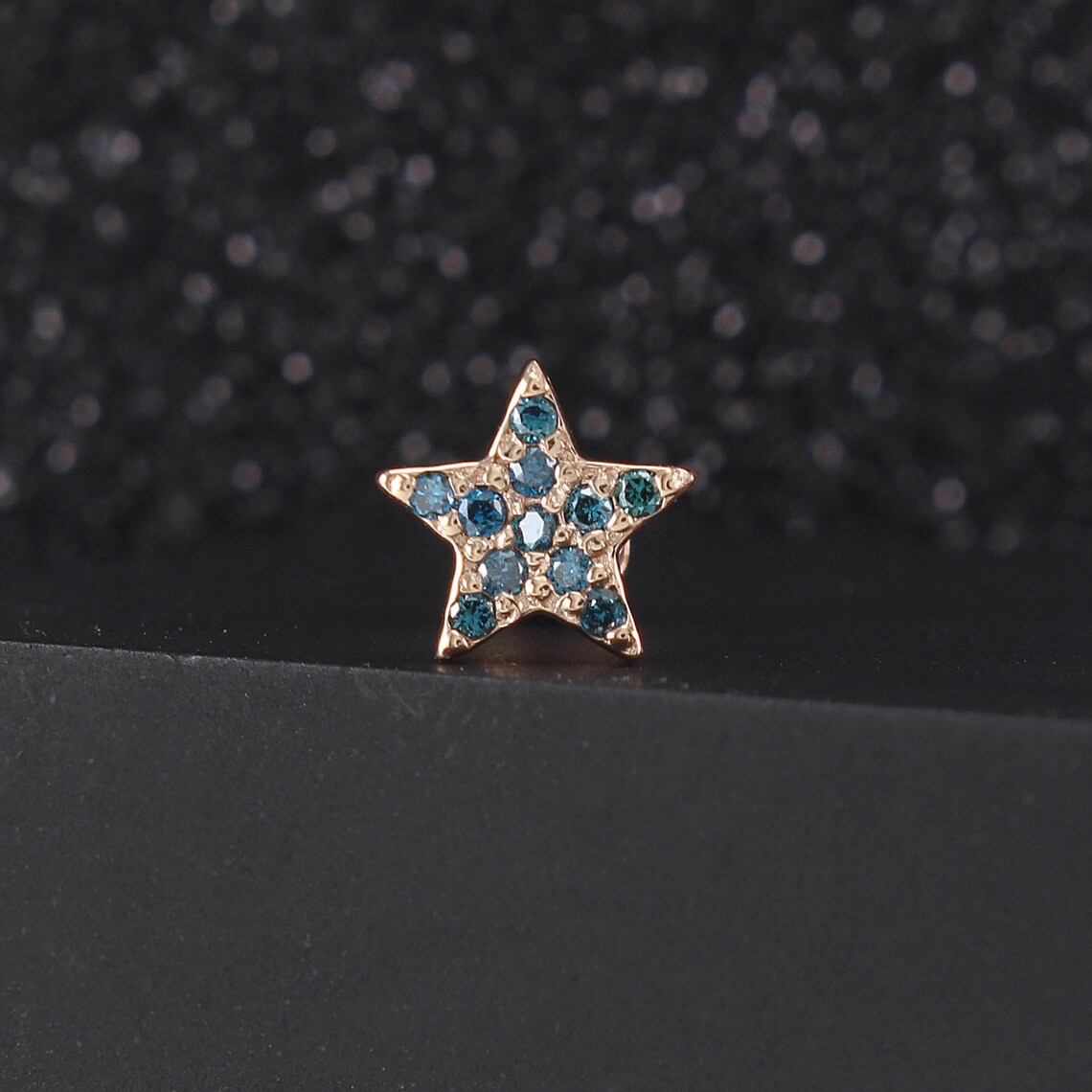 Blue Diamond Star Stud Earring 14K Gold Cartilage Tragus - Etsy