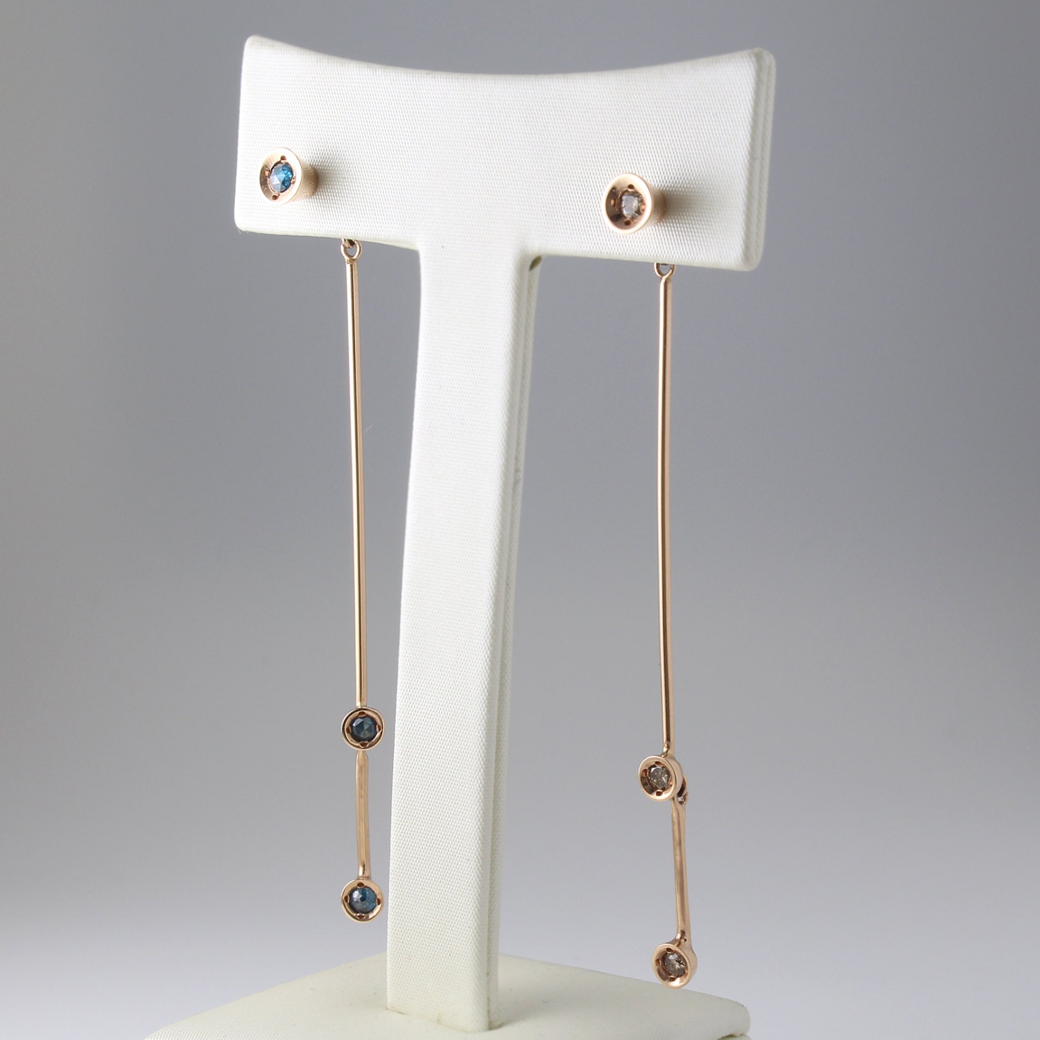 14k Gold Diamond Drop Earringsear Jacket Earringscognac - Etsy