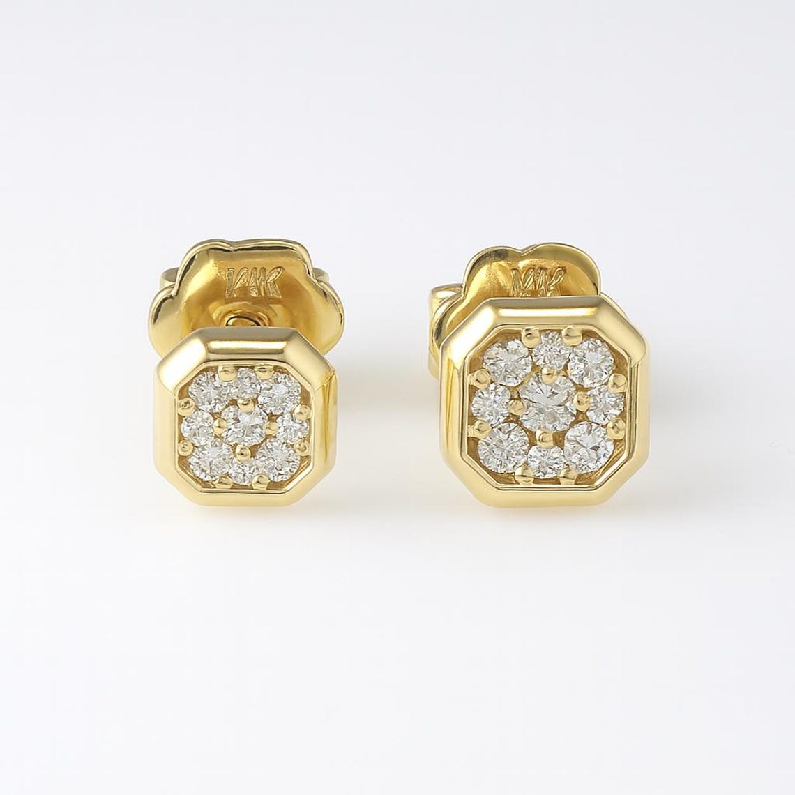 14k Gold Lab Grown Diamond Octagon Stud Earrings: Minimalist Geometric ...